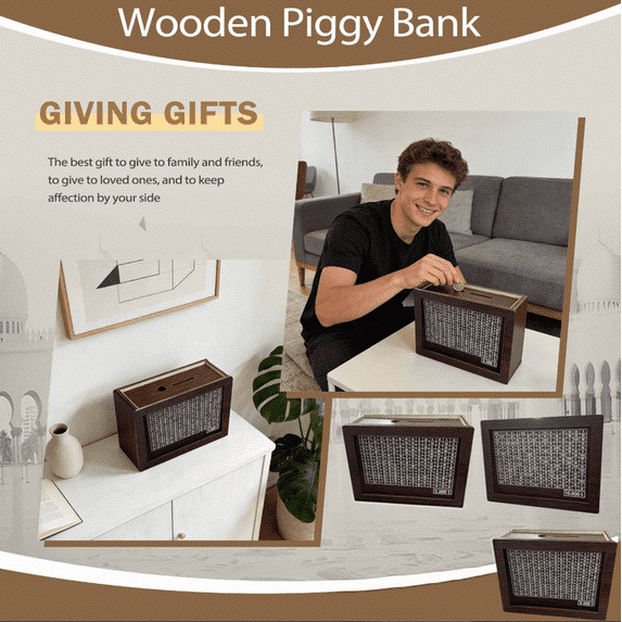 Wooden Savings Challenge Box for Adults - $10,000 Goal Piggy Bank for ...