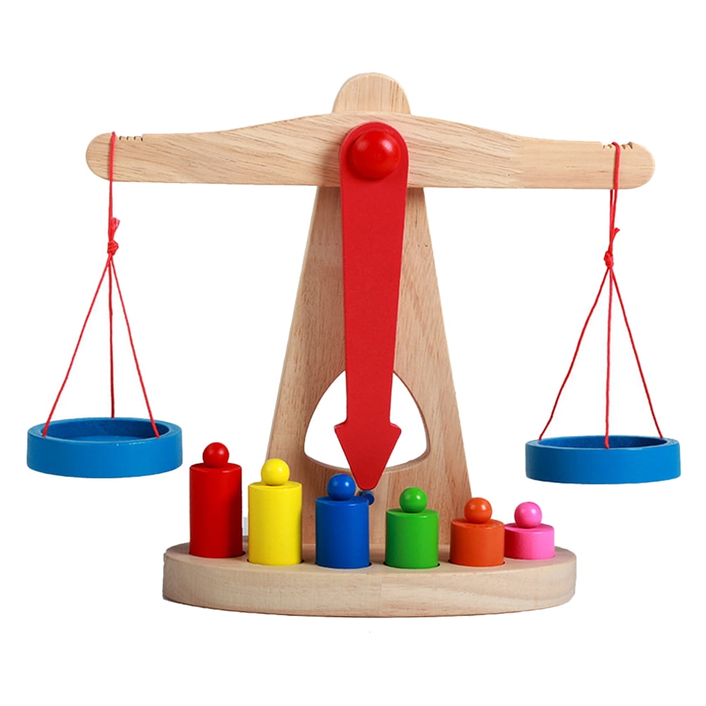 Wooden Scale Toys Game Double Pan Scale with Weights for Kids Scale ...