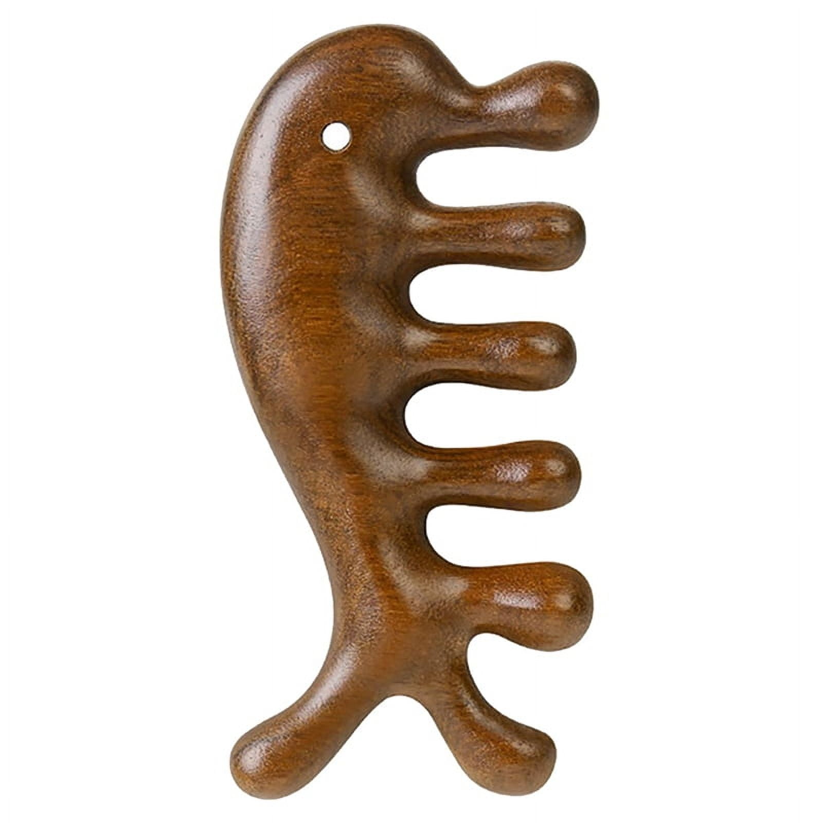 Wooden Scalp Massager Comb - Green Sandalwood Wide Tooth Acupressure ...