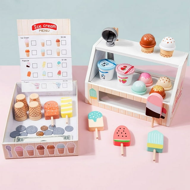Wooden Scoop and Serve Ice Cream Counter (40 pcs) - Play Food and ...