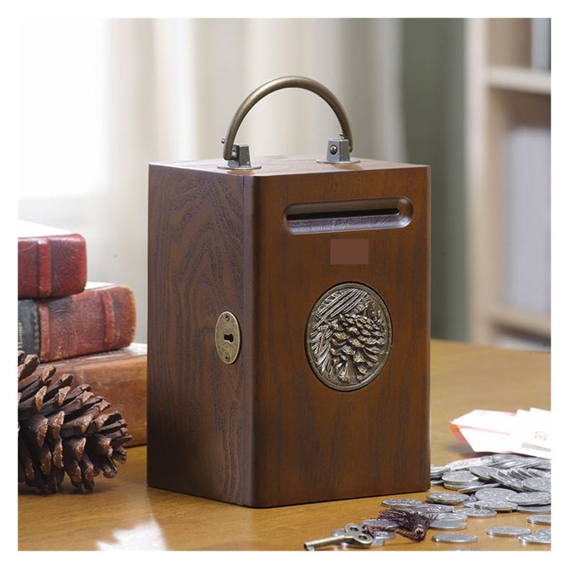 Wooden Secret Piggy Bank Storage Paper Money Vintage Large Hidden Safe ...