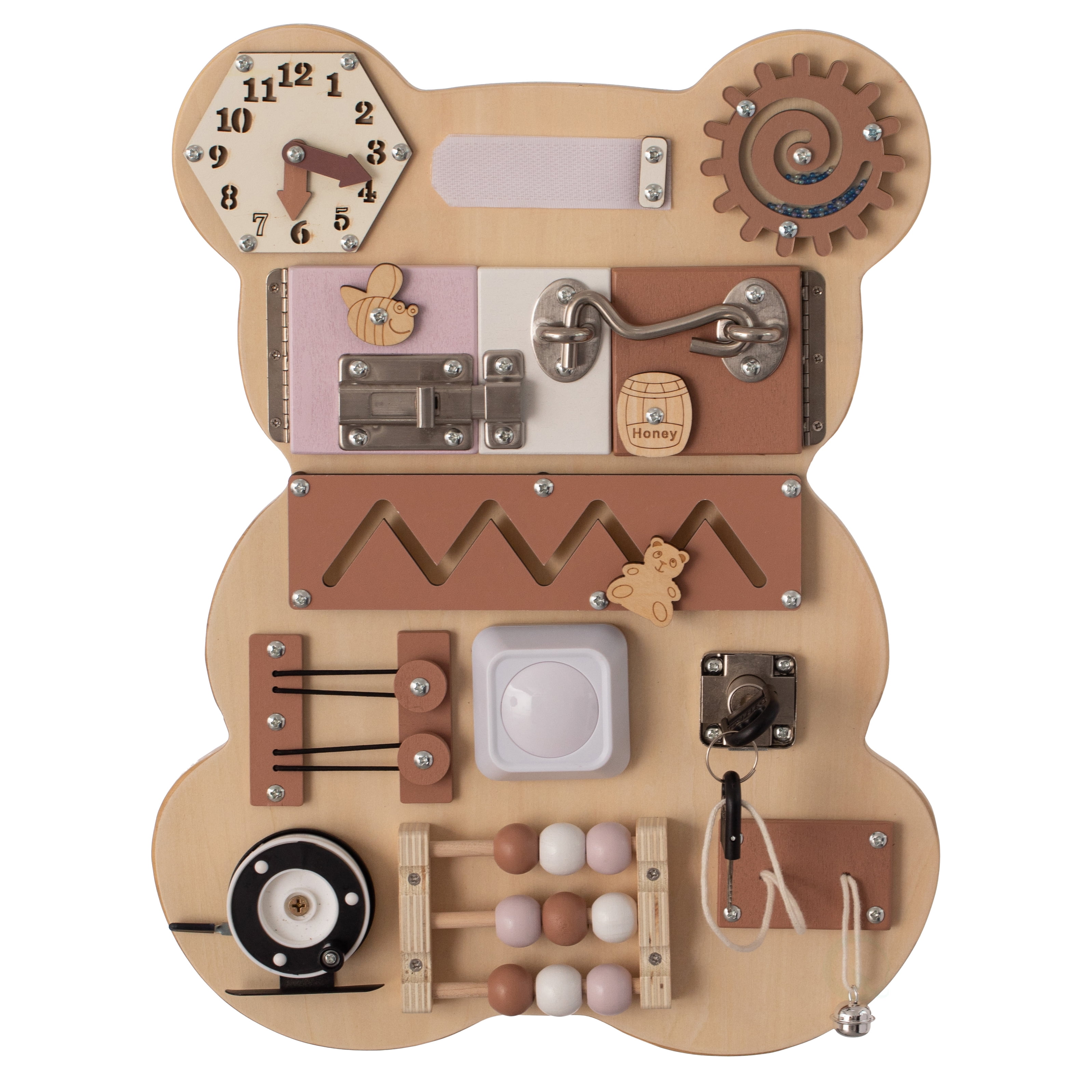 Wooden Sensory Bear Shaped Learning Toddler Busy Board for Playroom ...