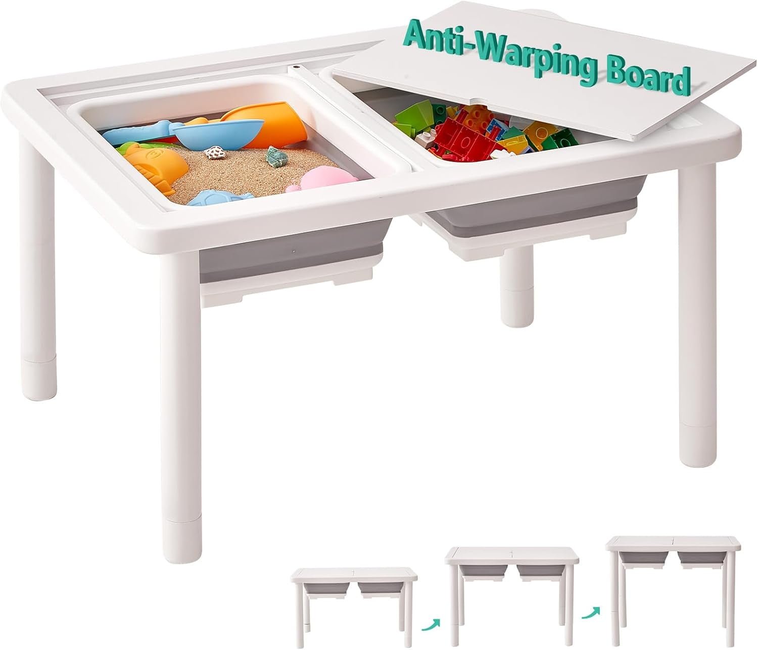 Wooden Sensory Table with 2 Bins for Toddlers 1-5, 3-Level Height ...