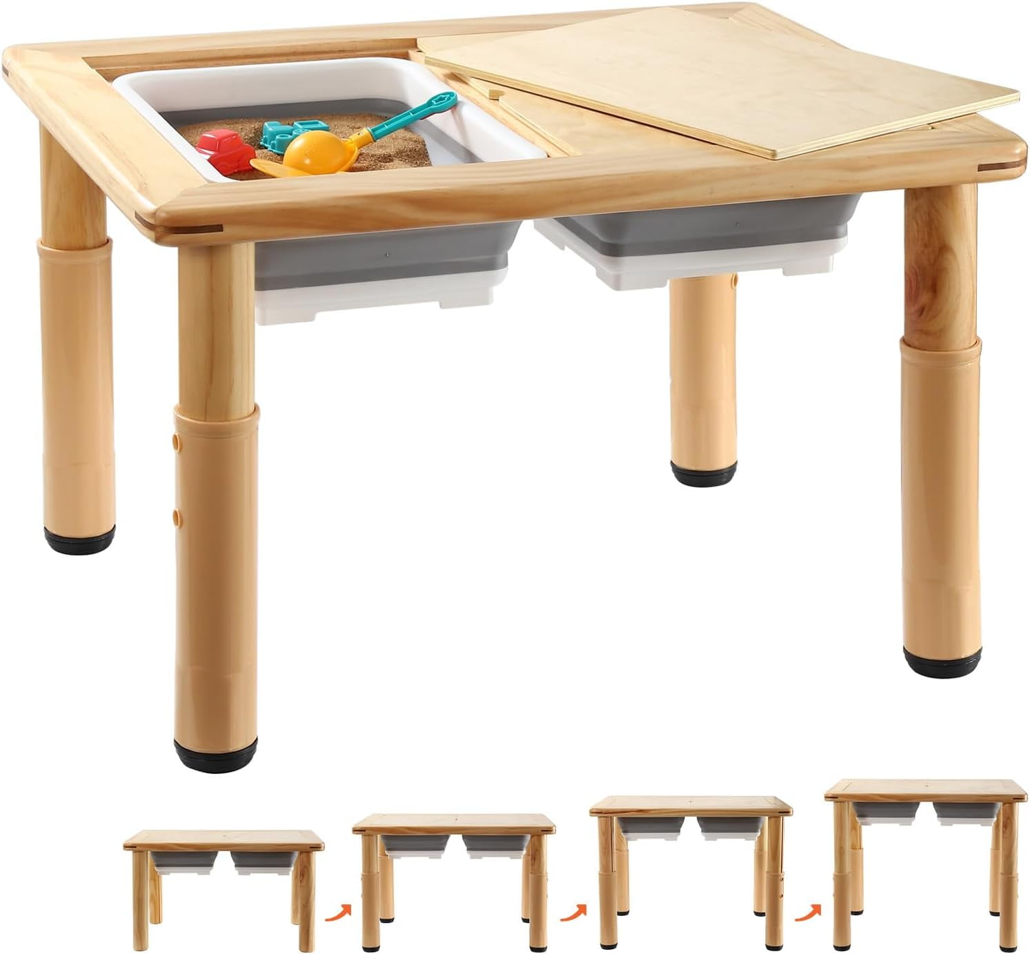 Kids Art Table With Paper Roll Kids Sensory Table With 2 Chairs & Busy ...