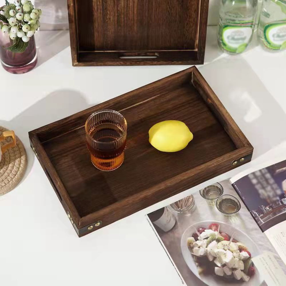 Wooden Serving Tray-Rectangular Shape Wood Coffee Table Tray with Cut ...