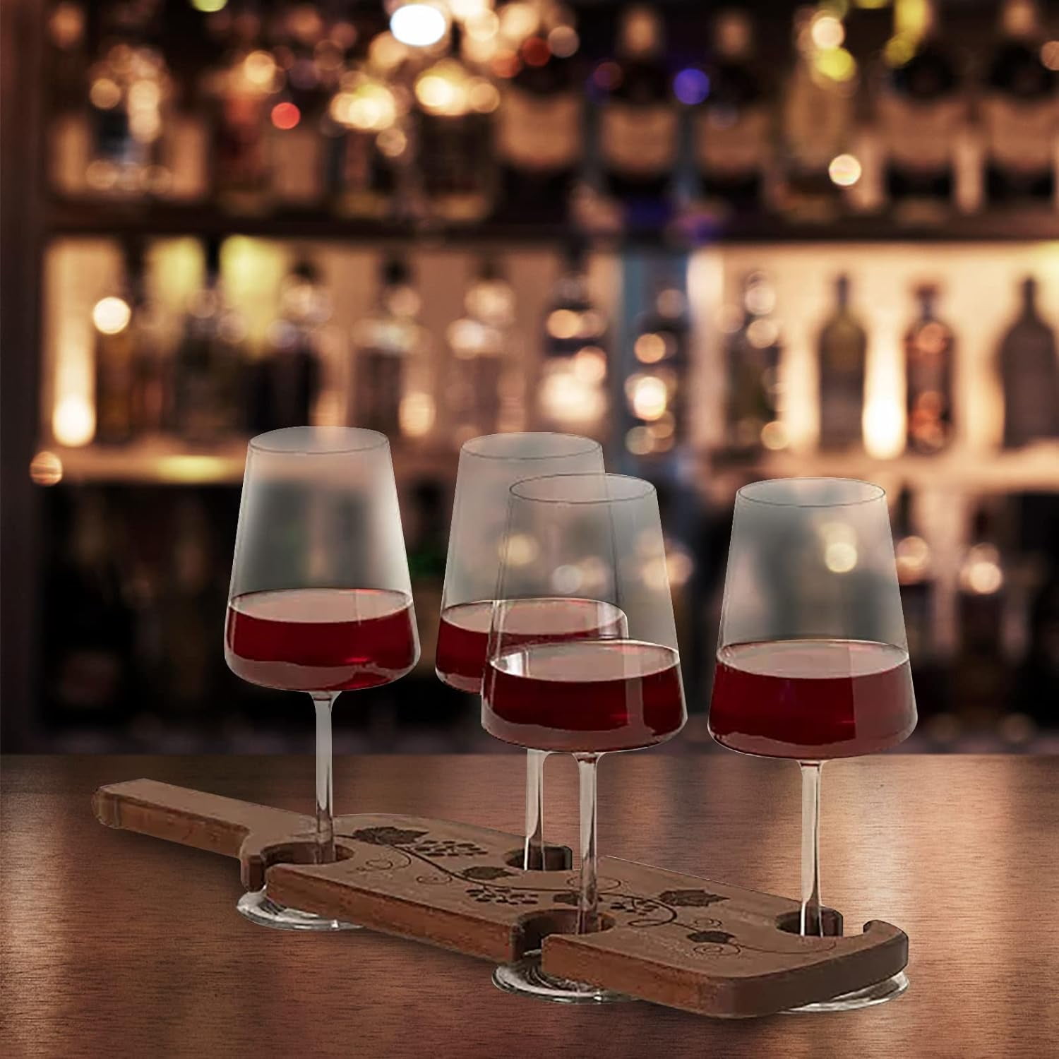 Wooden Serving Tray,Wine Glass Holder, Cup Organizer Platter Wine ...