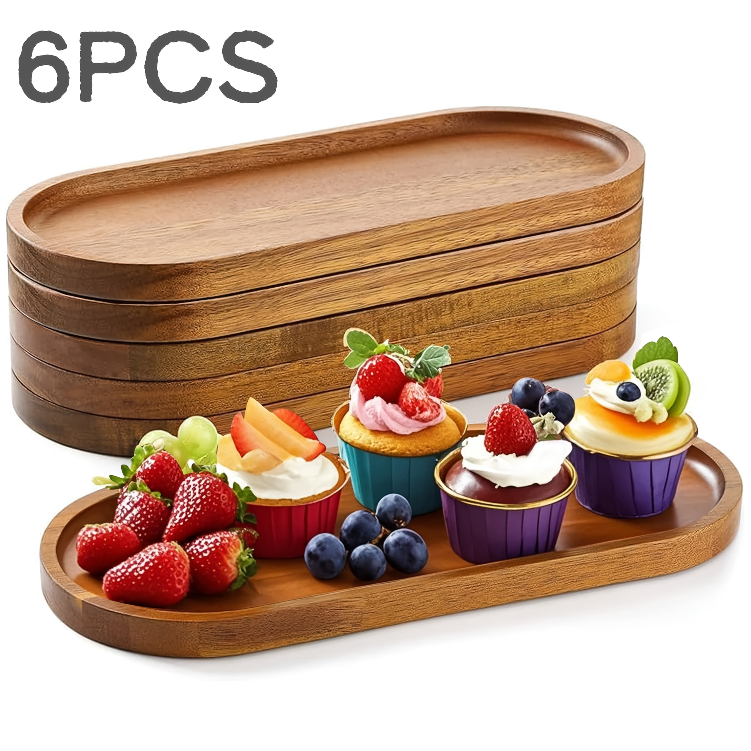 Wooden Serving Trays Set of 4/6/8, Oval Charcuterie Boards & Wood ...