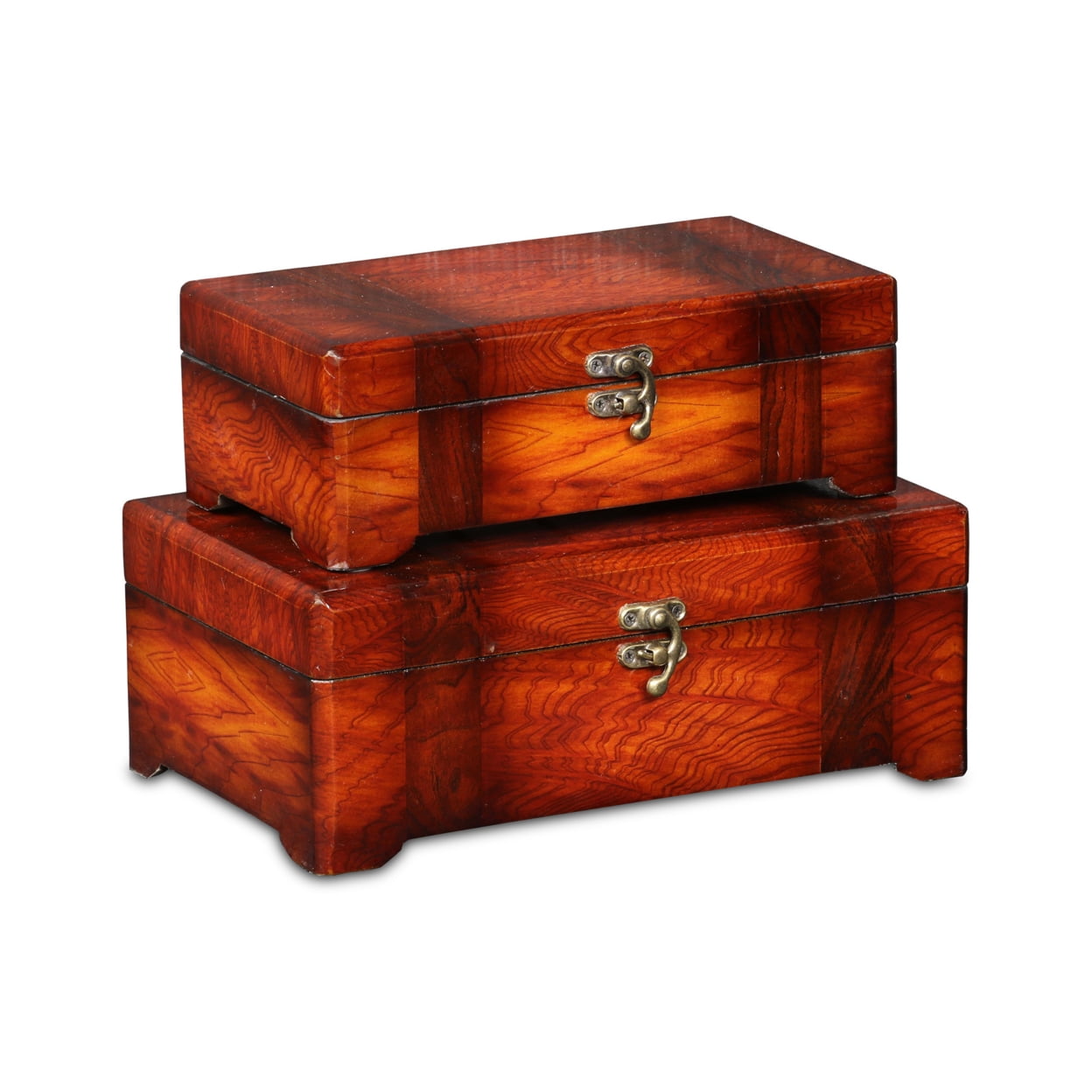 Wooden Set of 2 Burlwood Veneer Storage Boxes - Walmart.com
