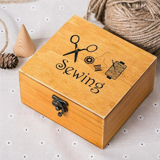 Wooden Sewing Box Sewing Accessories Supplies Kit Workbox for Mending ...
