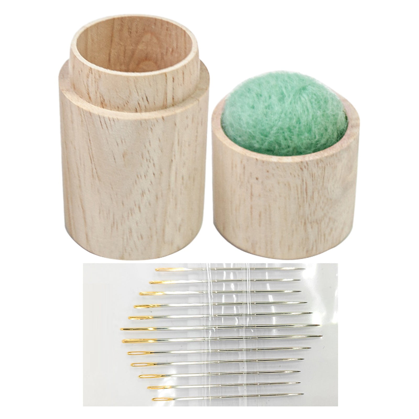 Wooden Sewing Needle Organizer, Portable Pincushion Holder with Lid ...
