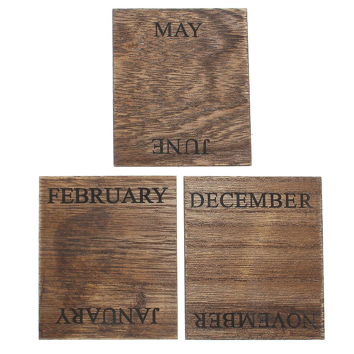 Wooden Shabby Perpetual Calendar Rotating Blocks Date Month Day Desk ...