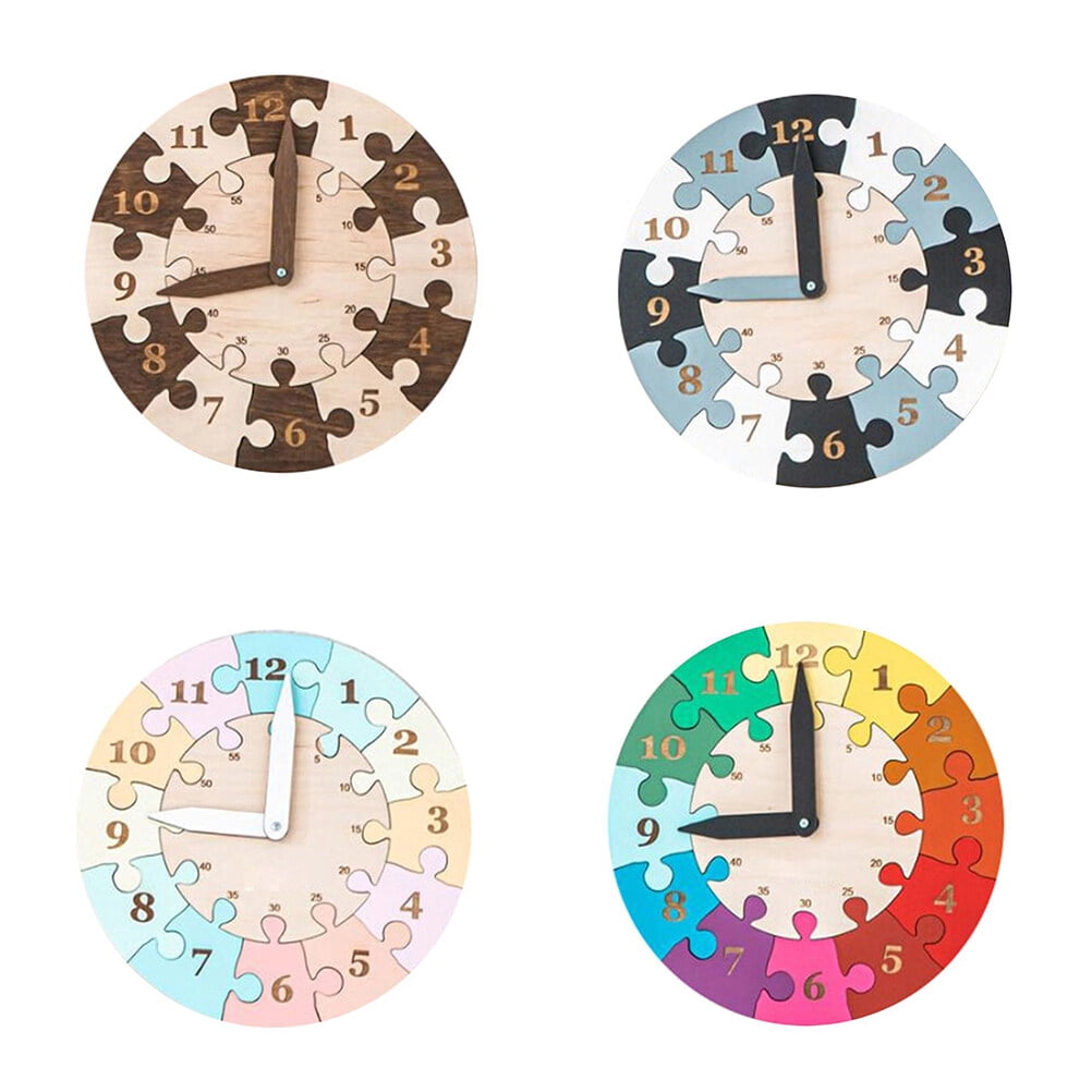 Wooden Shape Color Sorting Clock – Teaching Time Number Blocks Puzzle ...
