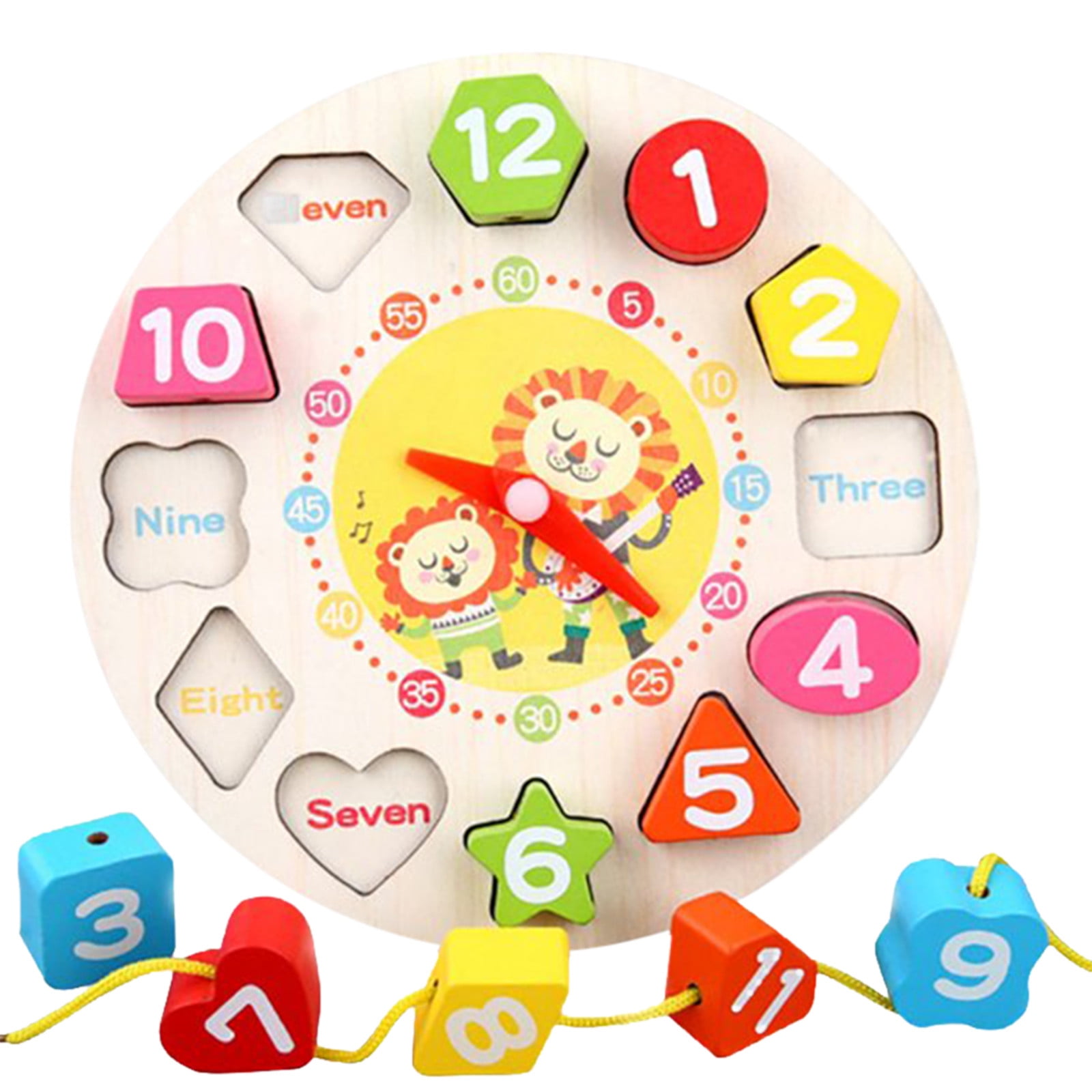 Wooden Shape Sorting Clock Preschool Learning Toy Educational Teaching ...