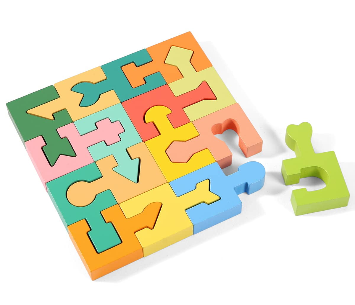 Wooden Shapes Puzzles Blocks YPF5 Geometric Brain Teaser Montessori ...