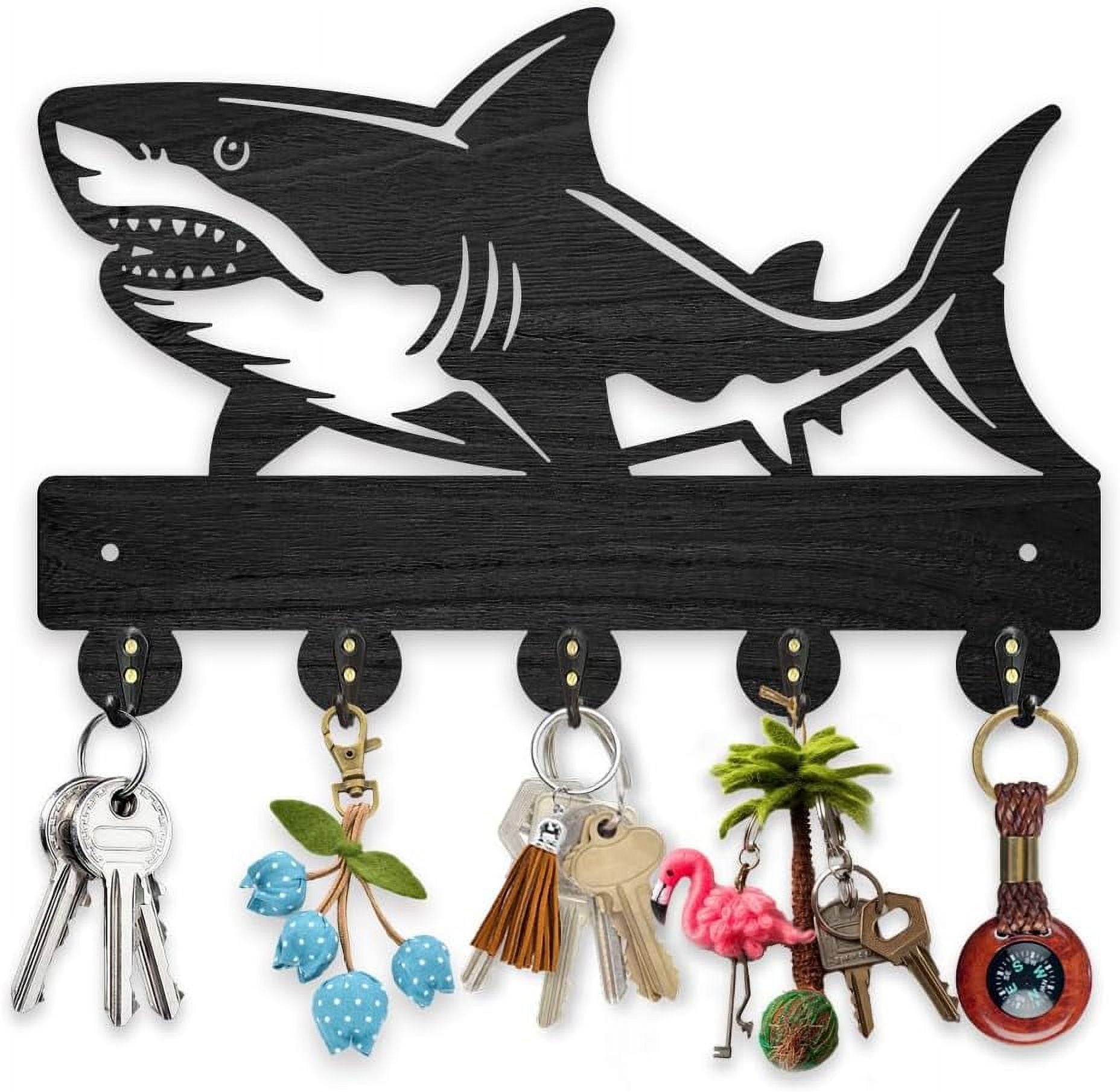 Wooden Shark Wall Mount Coat Rack Sea Fish Key Hanger for Wall 11.8×7 ...