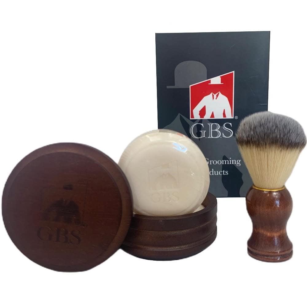 Wooden Shaving Set, Synthetic Vegan Shaving Brush Wood Handle And Soap ...
