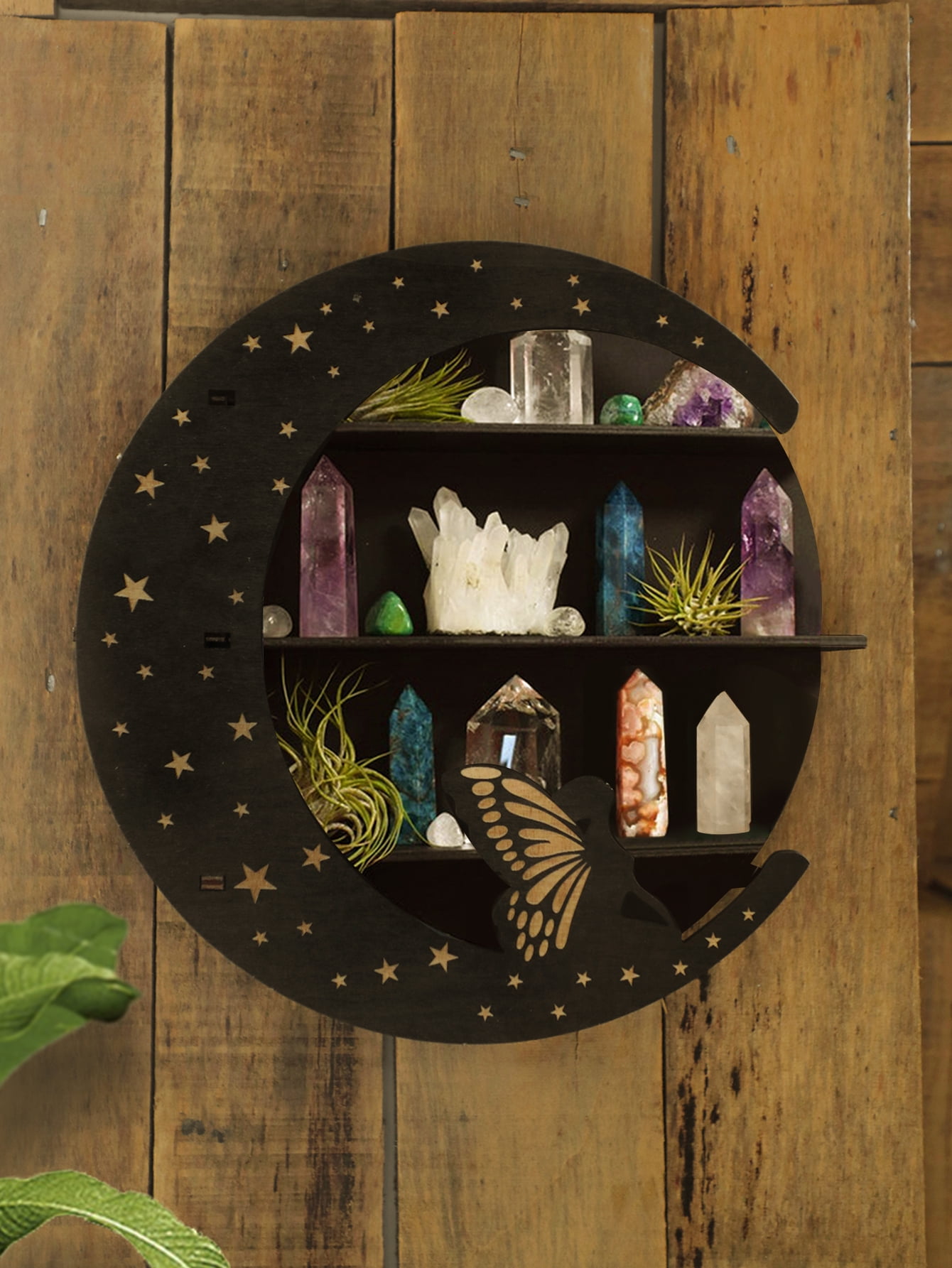 Wooden Shelf Moon Face Display Stand Floating Shelf Wall Decor Wall ...