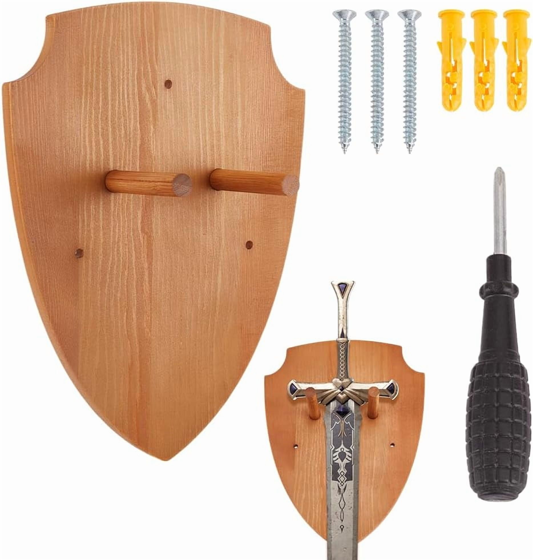 Wooden Shield 9.9x7.5x3 Inch Wall Mount Plaque Swords Hanger for Wall ...