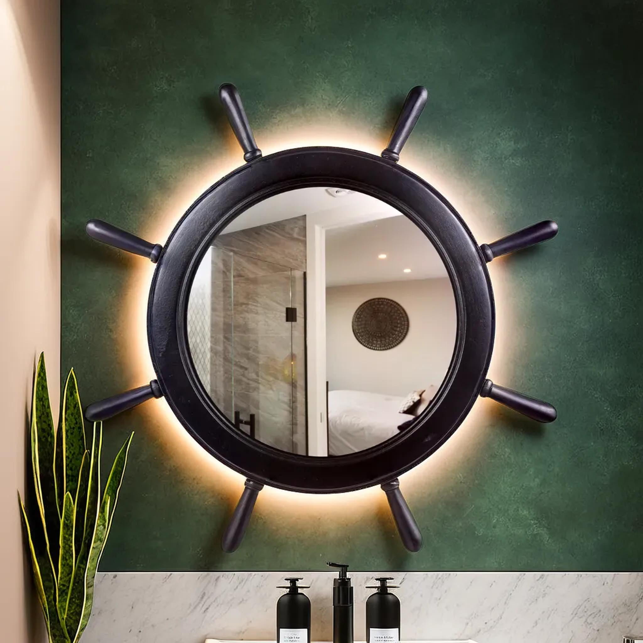 Wooden Ship Wheel (Full Black) - Mirror Fitted - (30 Inches) - Walmart.com