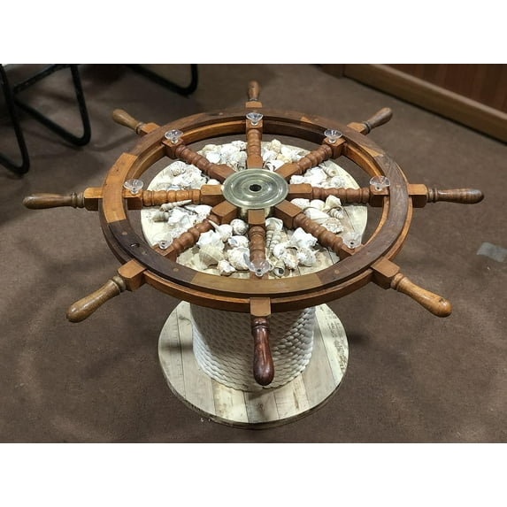 Wooden Ship Wheel Table - Nautical Decor- Ship Wheel- Decorative Coffee ...