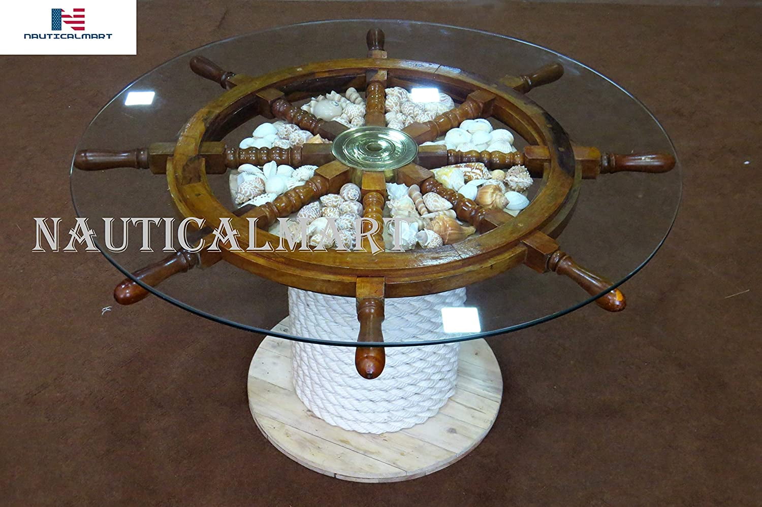 Wooden Ship Wheel Table - Nautical Decor- Ship Wheel- Decorative Coffee ...
