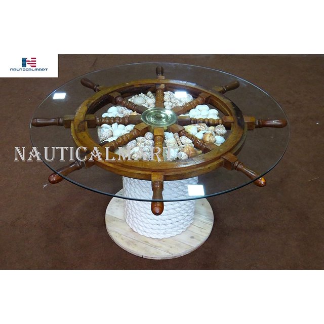 Wooden Ship Wheel Table - Nautical Decor- Ship Wheel- Decorative Coffee ...