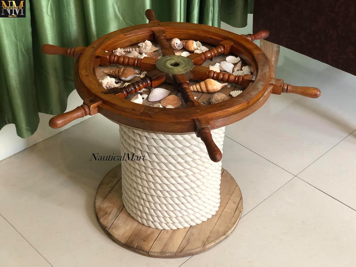 Wooden Ship Wheel Table - Ship Wheel - Decorative Coffee Table Maritime ...