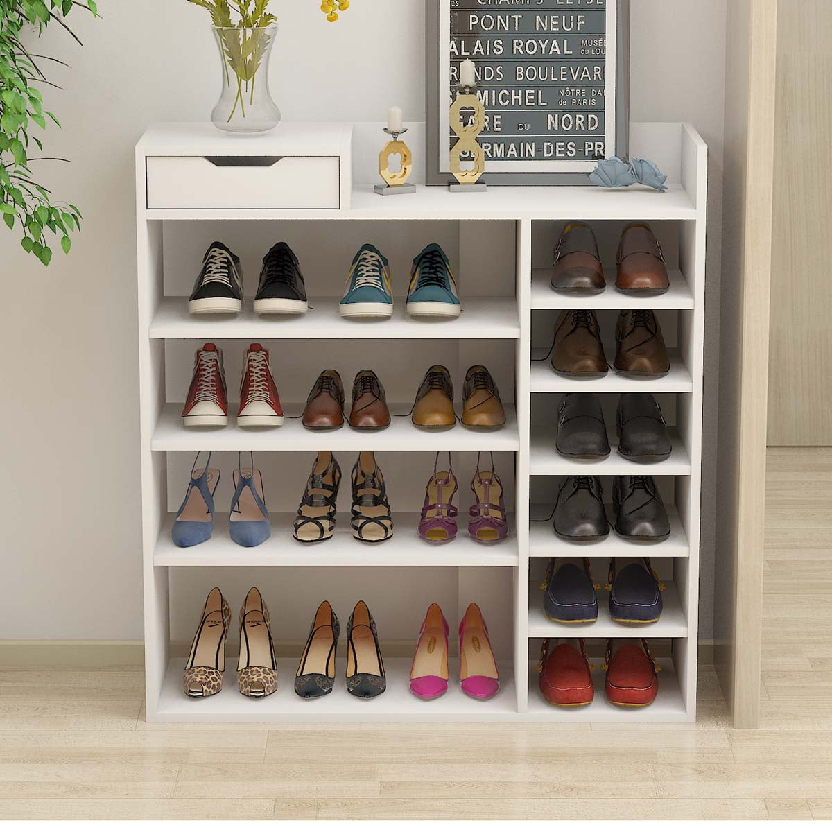 Hironpal Free Standing Shoe Rack with Drawer, Holds up to 18 Pairs ...