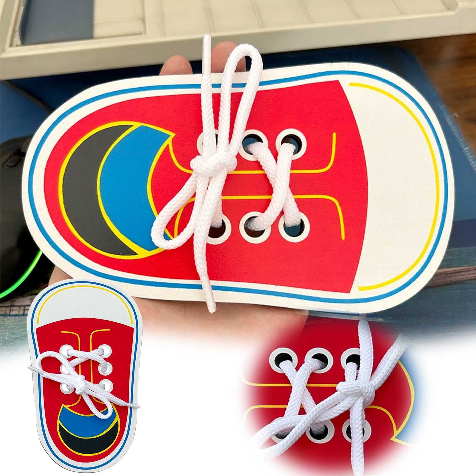 Wooden Shoe Tying Practice Kit for Kids, Threading Lacing Shoes ...