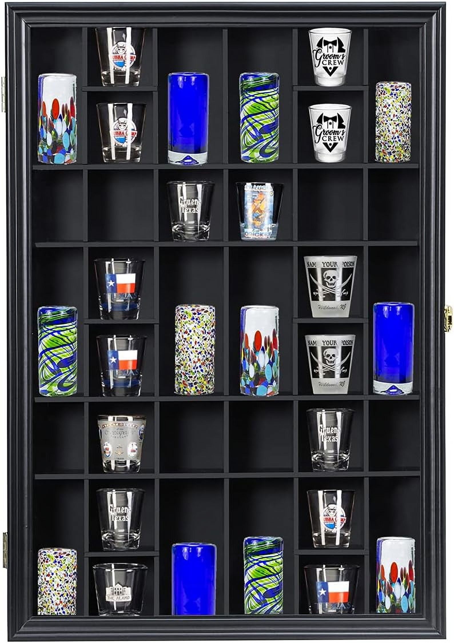 Wooden Shot Glass Display Case with Lockable UV Protection Acrylic ...