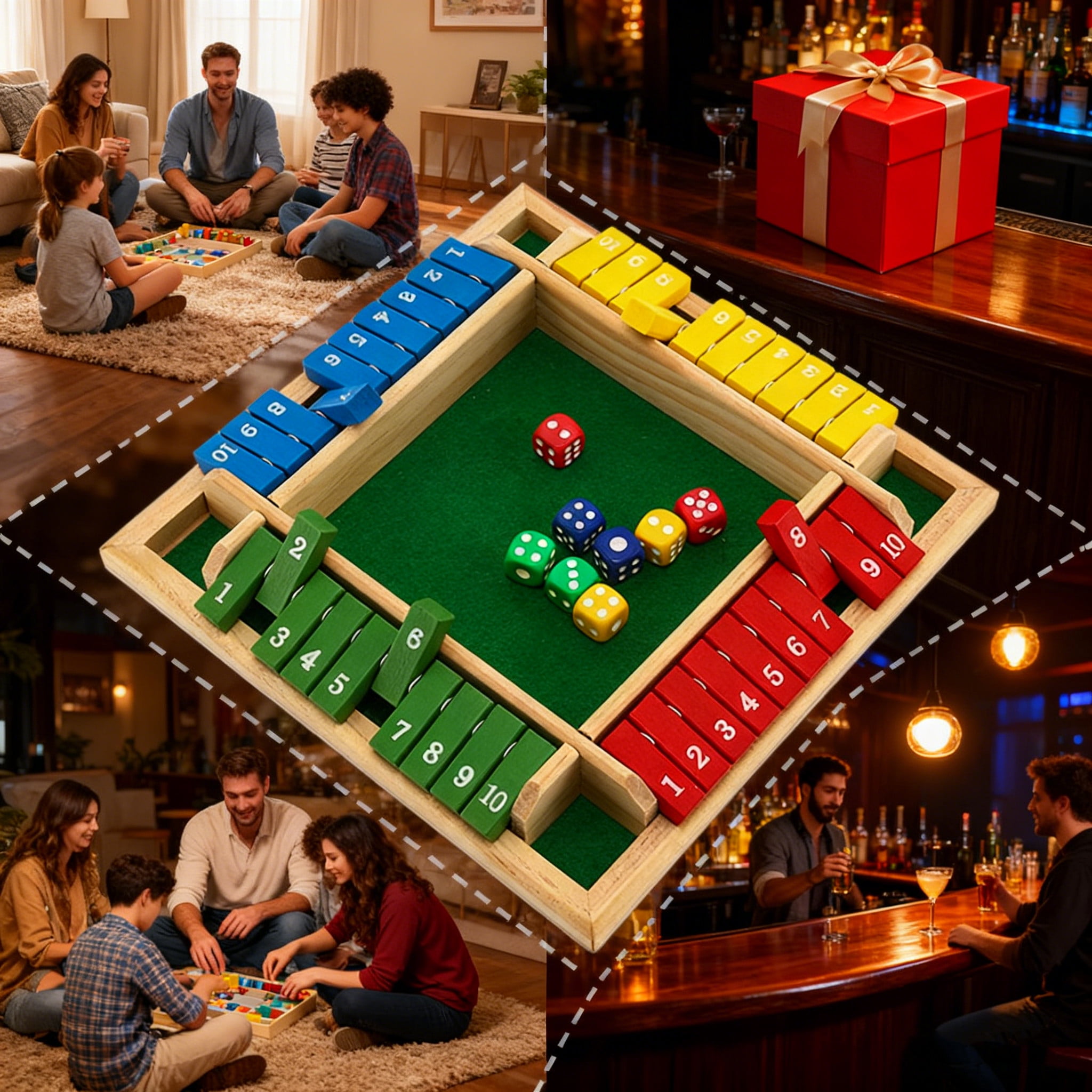 Wooden Shut The Box Dice Game for 4 Players - Family Pub Math Strategy ...