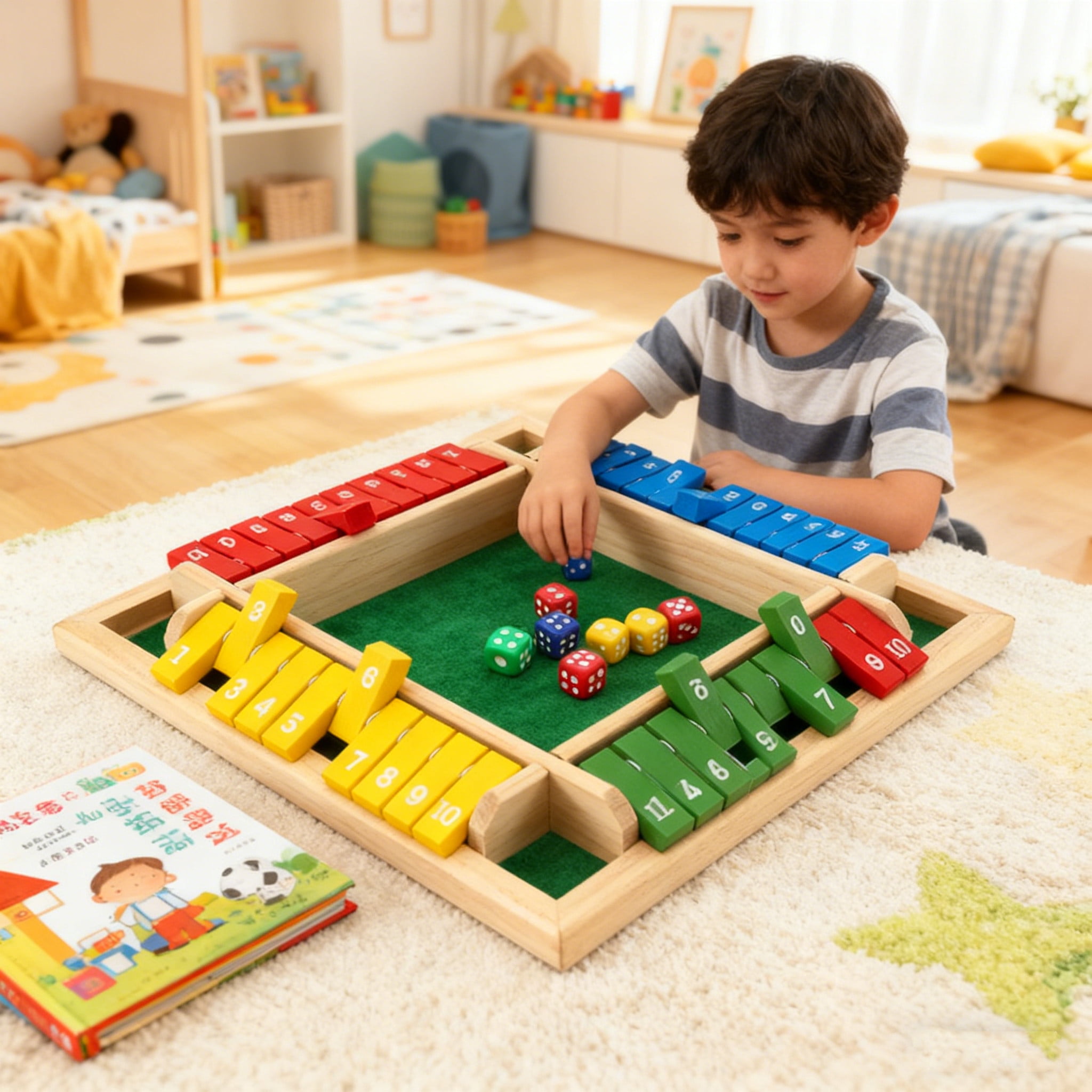 Wooden Shut The Box Dice Game for 4 Players - Family Pub Math Strategy ...
