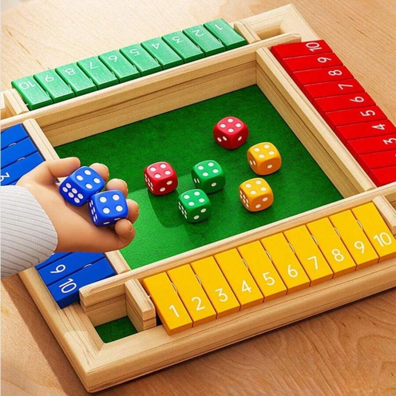 Wooden Shut The Box Game (2-4 Players) - Large 4 Sided Board,8 Dice ...