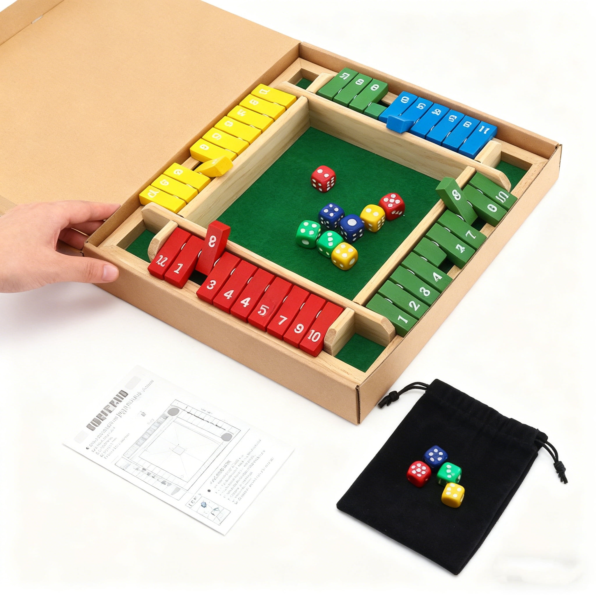 Wooden Shut The Box Game - 4-Player Dice Game with Colorful Number ...
