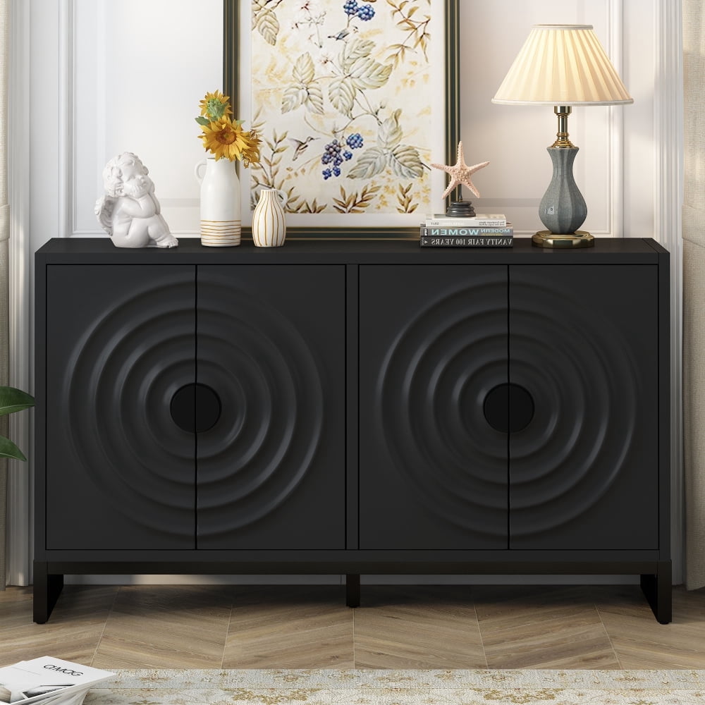 Wooden Sideboard Cabinet with Water Wave Door Design and Adjustable ...