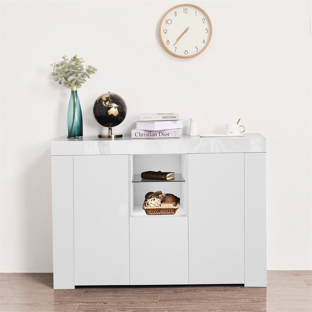 Wooden Sideboard Cupboard with LED Light, Buffet Storage Cabinet TV ...