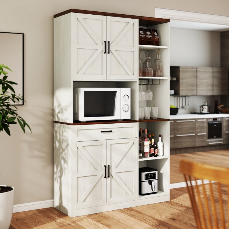 Wooden Sideboards 71'' Farmhouse Kitchen Pantry Sideboard with Cabinet ...