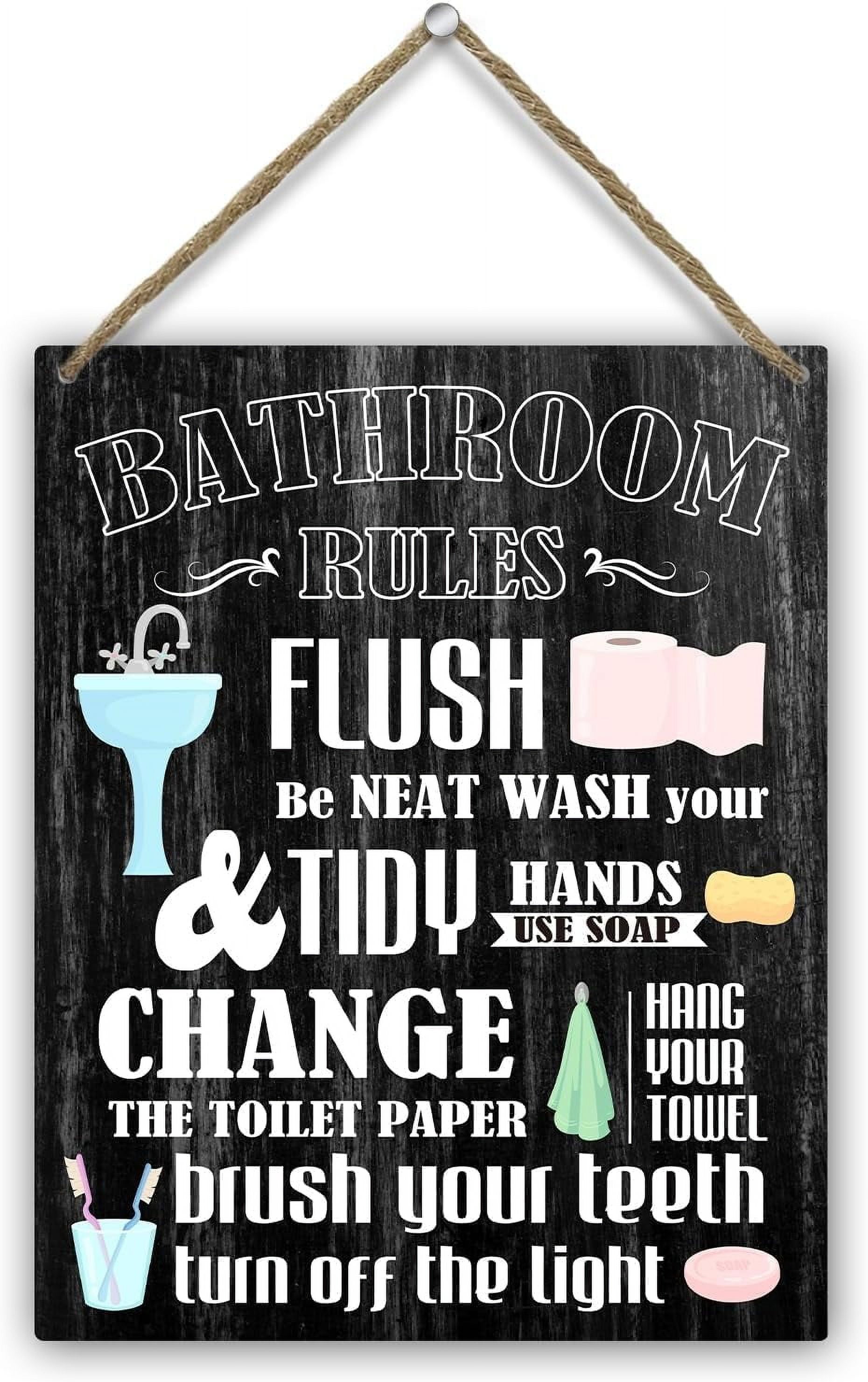 Wooden Sign 8x10 Inch Bathroom Sign Bathroom Rules Wall Art Sign Toilet ...