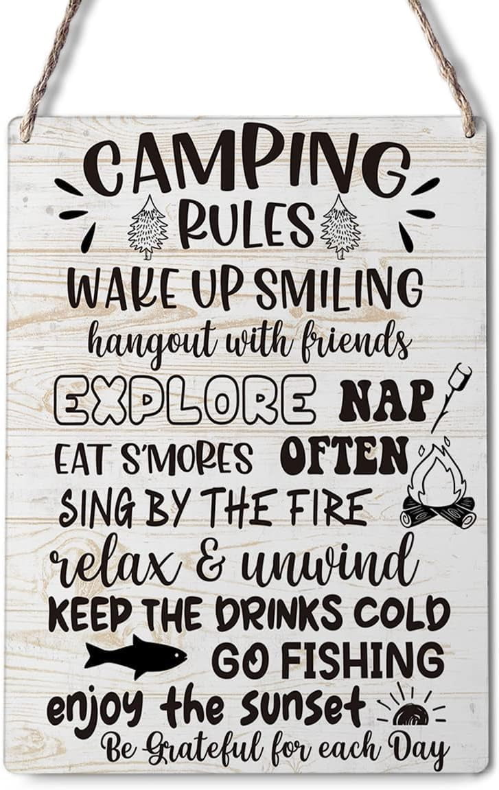 Wooden Sign 8x10 Inch Farmhouse Camping Rules Wooden Sign Wall Decor ...