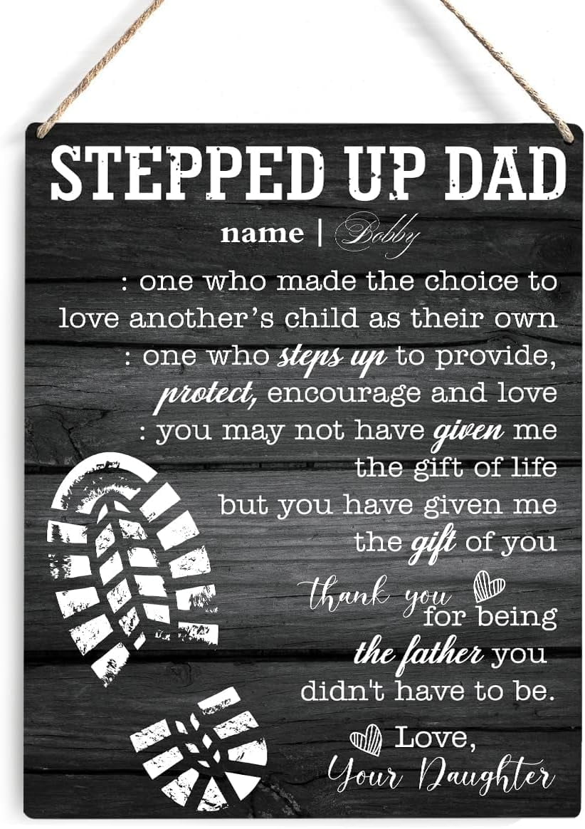 Wooden Sign 8x10 Inch Farmhouse Stepped Up Dad Definition Wooden Sign ...