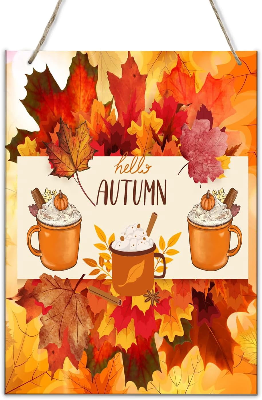 Wooden Sign 8x10 Inch Hello Autumn Fall Wood Sign Wall Art Decor Retro ...