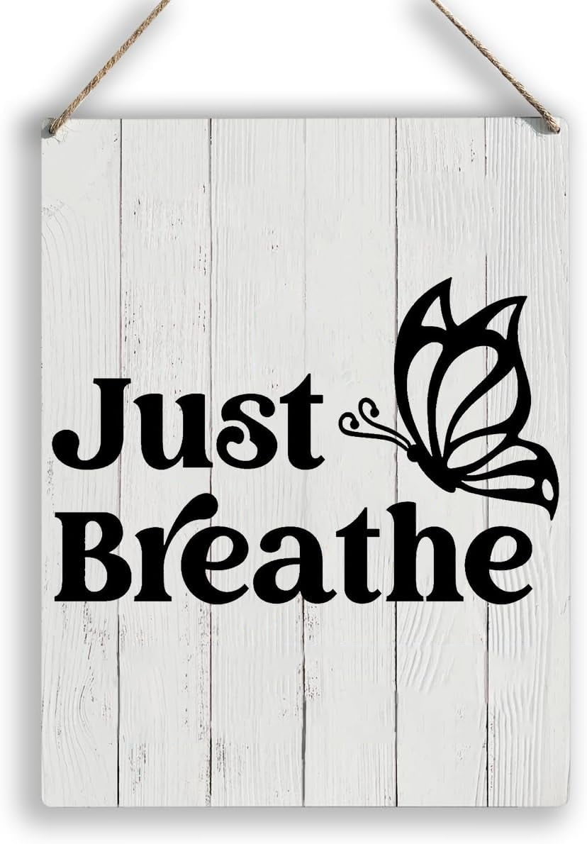 Wooden Sign 8x10 Inch Just Breathe Butterfly Retro Wooden Wood Sign ...