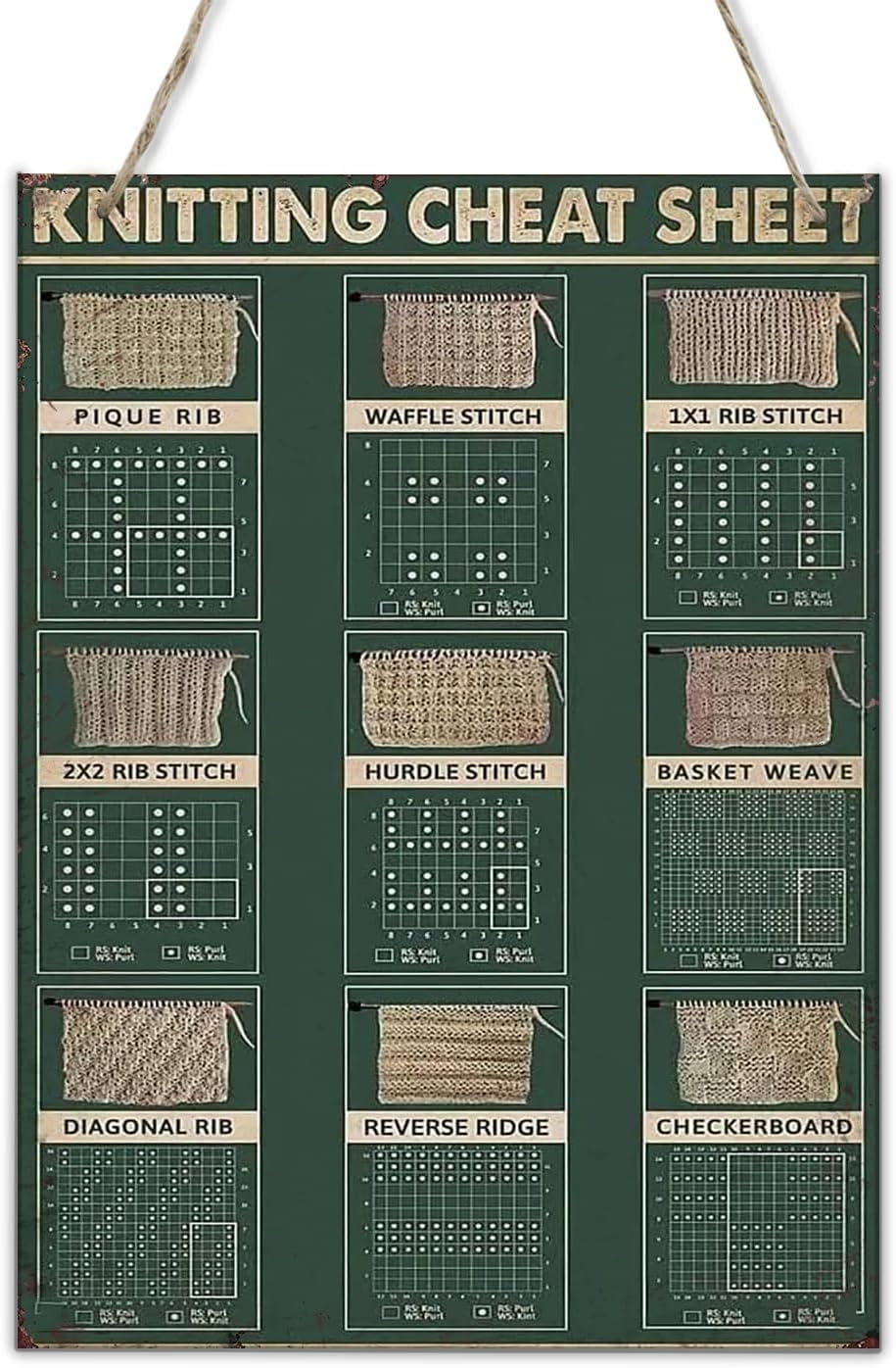 Wooden Sign 8x10 Inch Knitting Infographics Wooden Signs Knitting Cheat ...