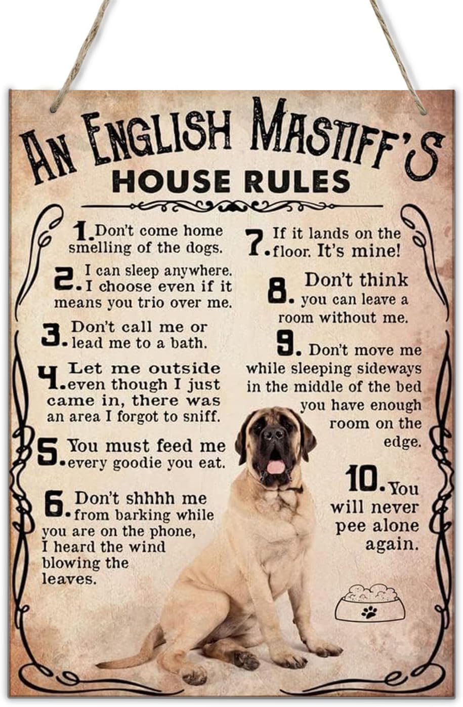 Wooden Sign 8x10 Inch Vintage Wood Sign English Mastiff Wooden Wood ...