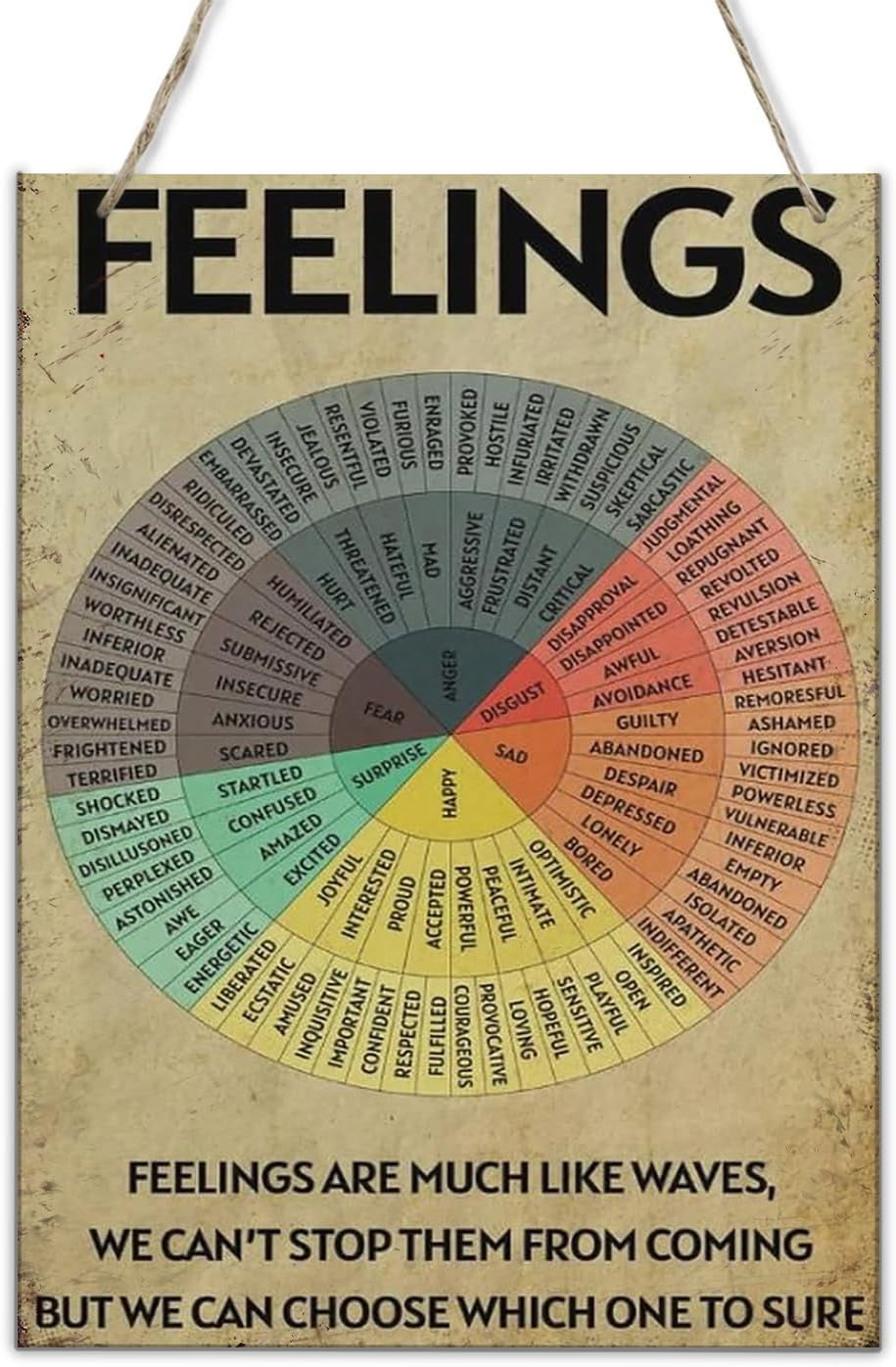 Wooden Sign 8x10 Inch Vintage Wood Sign Wall Decor Feelings Wheel Chart ...