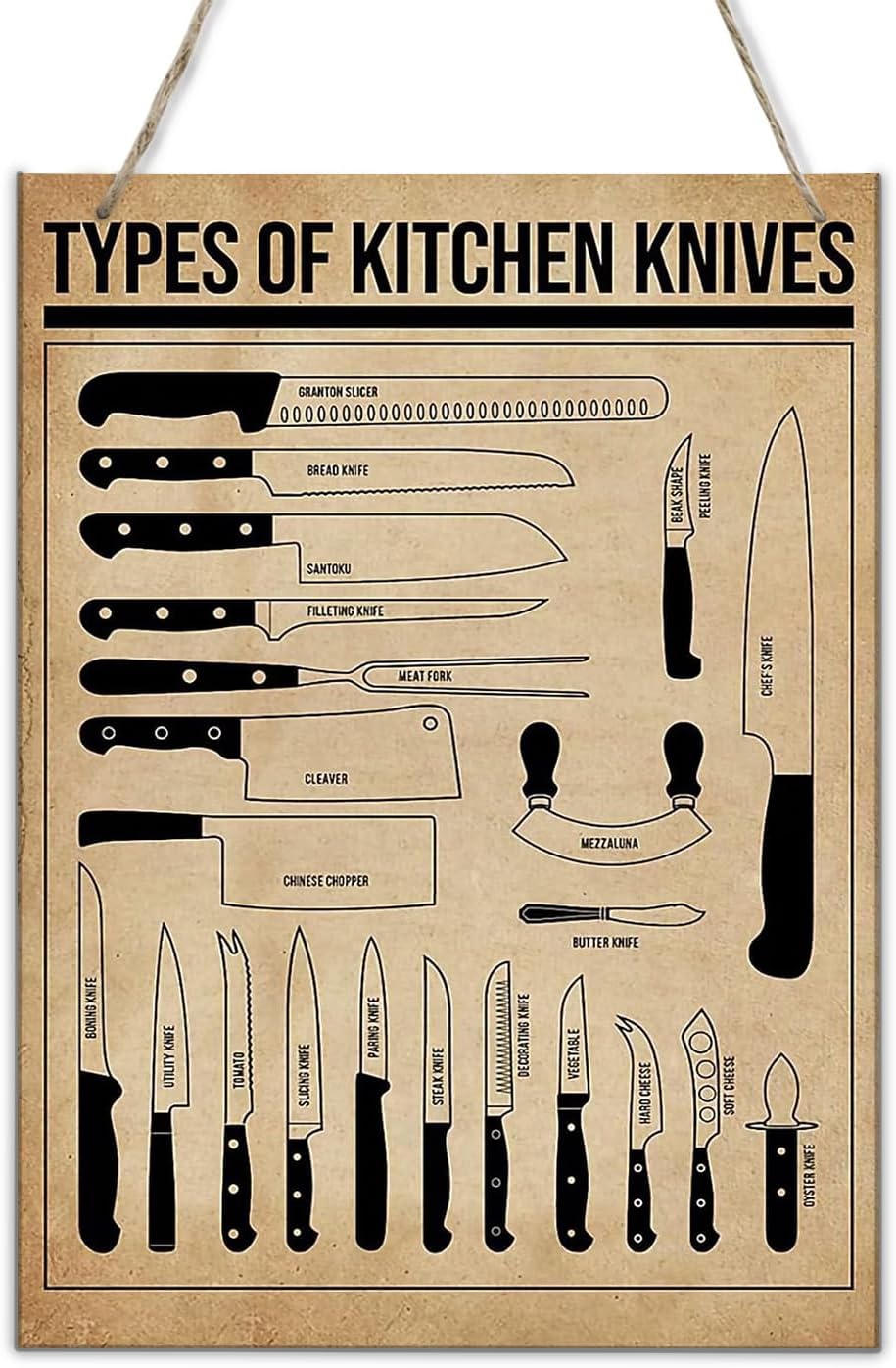 Wooden Sign 8x10 Inch Wooden Wall Decor Types Of Kitchen Knives Wood ...