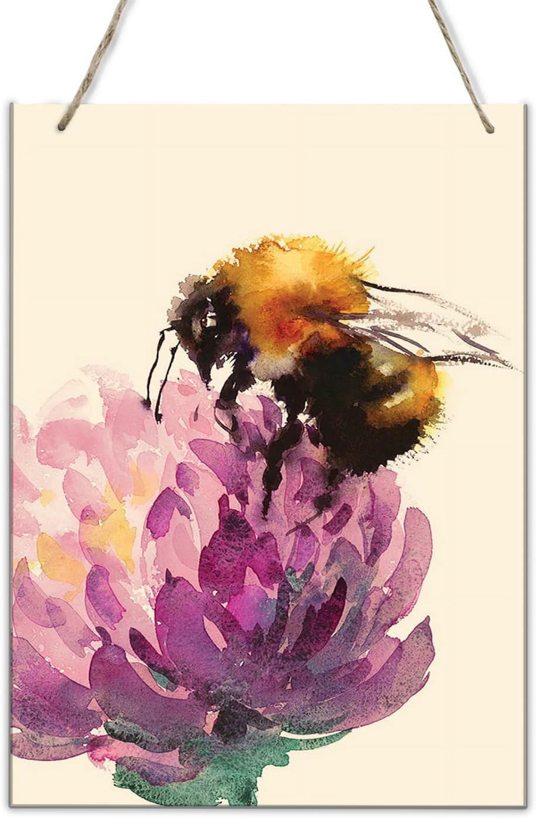 Wooden Sign 8x10 Inch Watercolor Bee Honey Bee Wooden Sign Bathroom ...