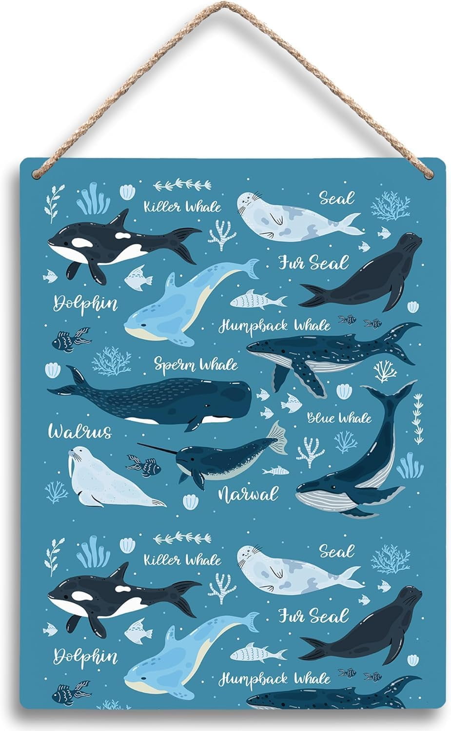 Wooden Sign 8x12 Inch Blue Ocean Animals Whale Knowledge Hanging Wooden ...