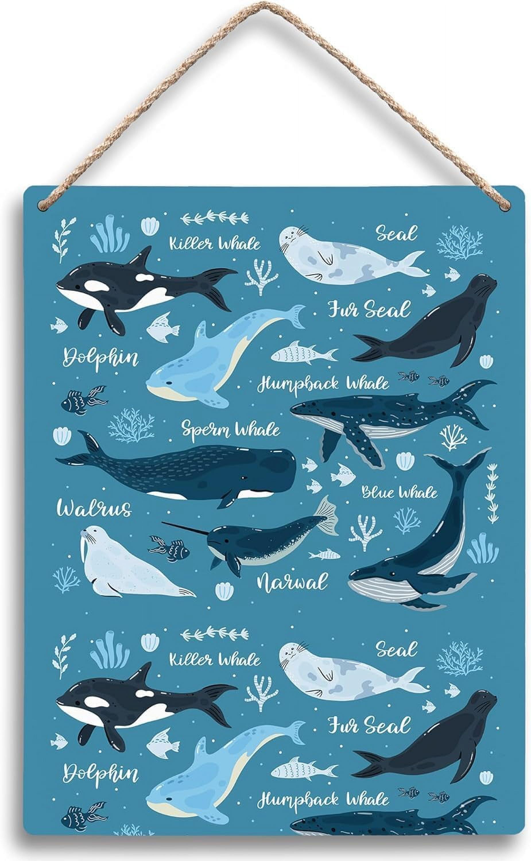 Wooden Sign 8x12 Inch Blue Ocean Animals Whale Knowledge Hanging Wooden ...