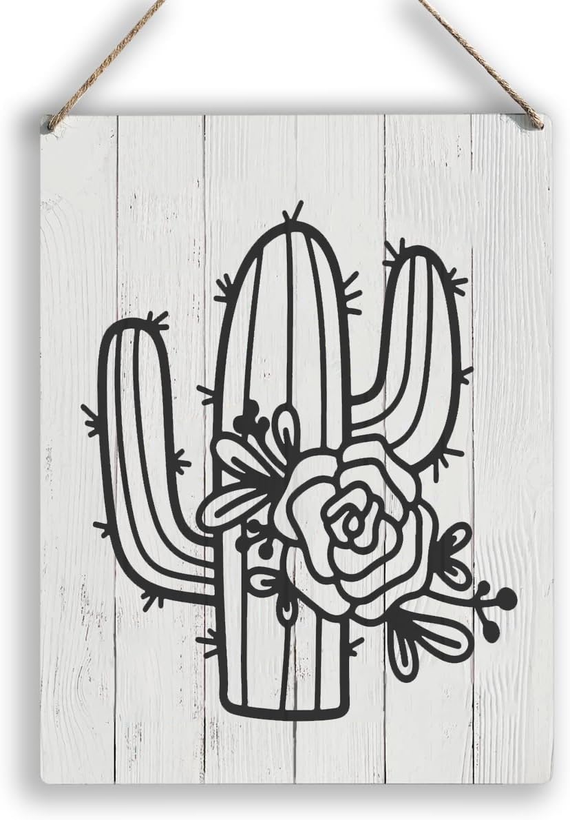 Wooden Sign 8x12 Inch Floral Cactus Plant Flower Rustic Retro Wooden ...